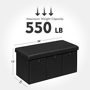 PINPLUS Storage Ottoman Bench with Drawers, 30inches Black Linen Fabric Folding Storage Chest Padded Seat Modern Dressing Stool, Footrest Shoe Bench for Bedroom Bathroom Living Room Entryway Offices