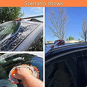 Car Wash Brush with Long Handle Microfiber 62" Brush Soft Mop Mitt Scratch-Free Kit Flexible Rotation Washing Paint Scratch Free Tool Supply Brush Extension Pole Flexible RVs Pickups Buses