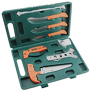 AccuSharp Hunting Kit, 9 Piece Processing Kit with 3 Hunting Knives, Bone Saw, Ribcage Spreader, Zip Ties, Gloves & Knife Sharpener, Complete Game Processing Kit with Case