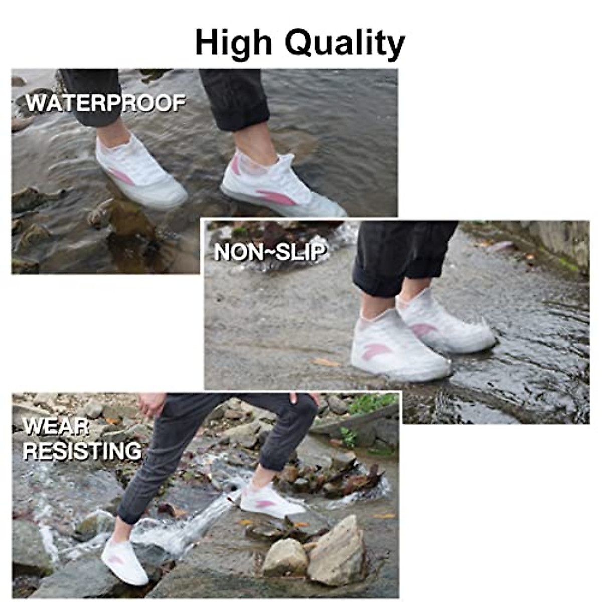 VBoo Waterproof Shoe Covers, Non-Slip Water Resistant Overshoes Silicone Rubber Rain Shoe Cover Outdoor cycling Protectors apply to Men, Women, Kids (Large, Black)