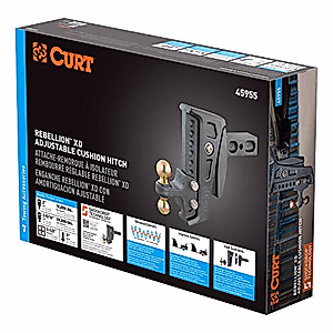 CURT 45955 Rebellion XD Adjustable Cushion Hitch with Dual Ball, 2-1/2-Inch Receiver, 2, 2-5/16-In Balls, 20,000 lbs, 8-in Drop
