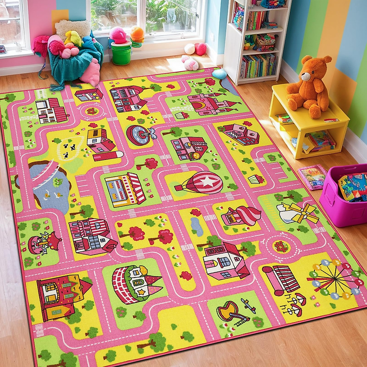Capslpad Kids Play Rug 6.6x5.0 ft Large Size Kids Rug for Playroom Non Slip Washable Kids Car Road Rug Educational Learning Area Rug Children Play Carpet for Bedroom,Classroom,Nursery Room Decor