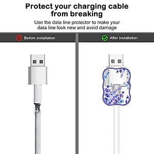 Flower Charger Cable Protector for Samsung Android USB Charger Cute Wave Edge,Butterfly Sunflower Camellia Pattern 4 PCS USB Cable Protectors,Phone Cord Protector for Women Girls,USB Charger Saver