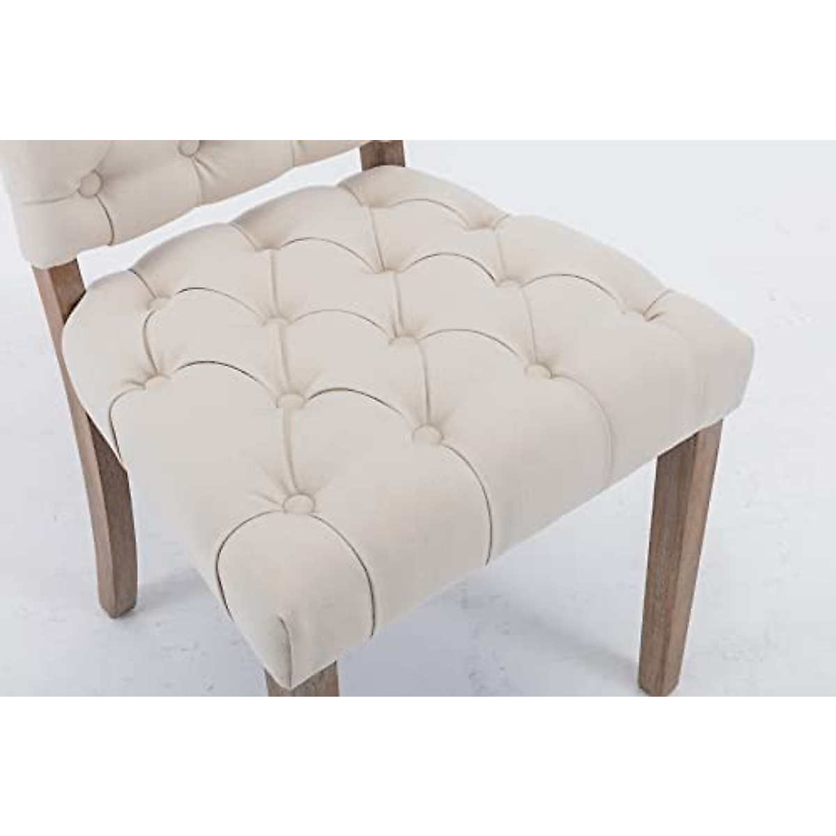 TRIPLE TREE High Back Dining Chairs Set of 2,Linen Fabric Accent Dining Chairs with Wooden Legs and Padded Seat,Upholstered Button Tufted Armless Chair Side Chair for Kitchen & Dining Room,Beige
