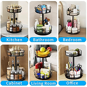 Lazy Susan Organizer Metal Steel Turntable, BOIVSHI 2 Tier Lazy Susan Spice Rack Organizer for Kitchen Cabinet, Table, Pantry, Bathroom, 10 Inch Black