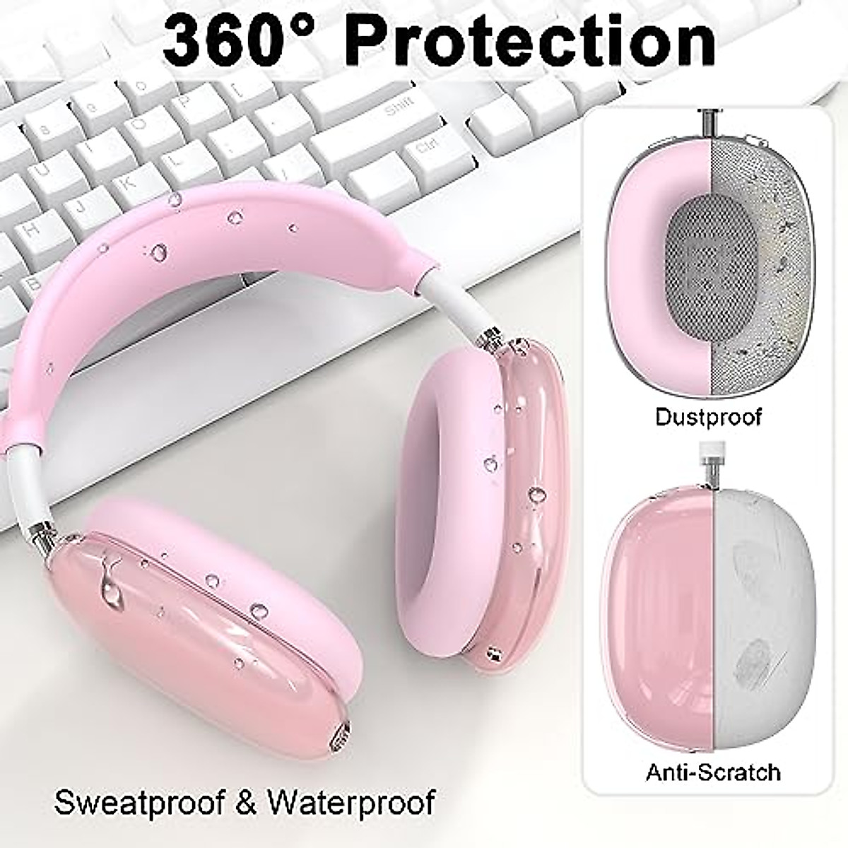 Silicone Case Cover for AirPods Max, Clear Soft TPU Earcup Cover/Silicone Ear Pad Case Cover/Headband Cover for AirPods Max, Transparent Accessories Silicone Protector for Apple AirPods Max, Pink