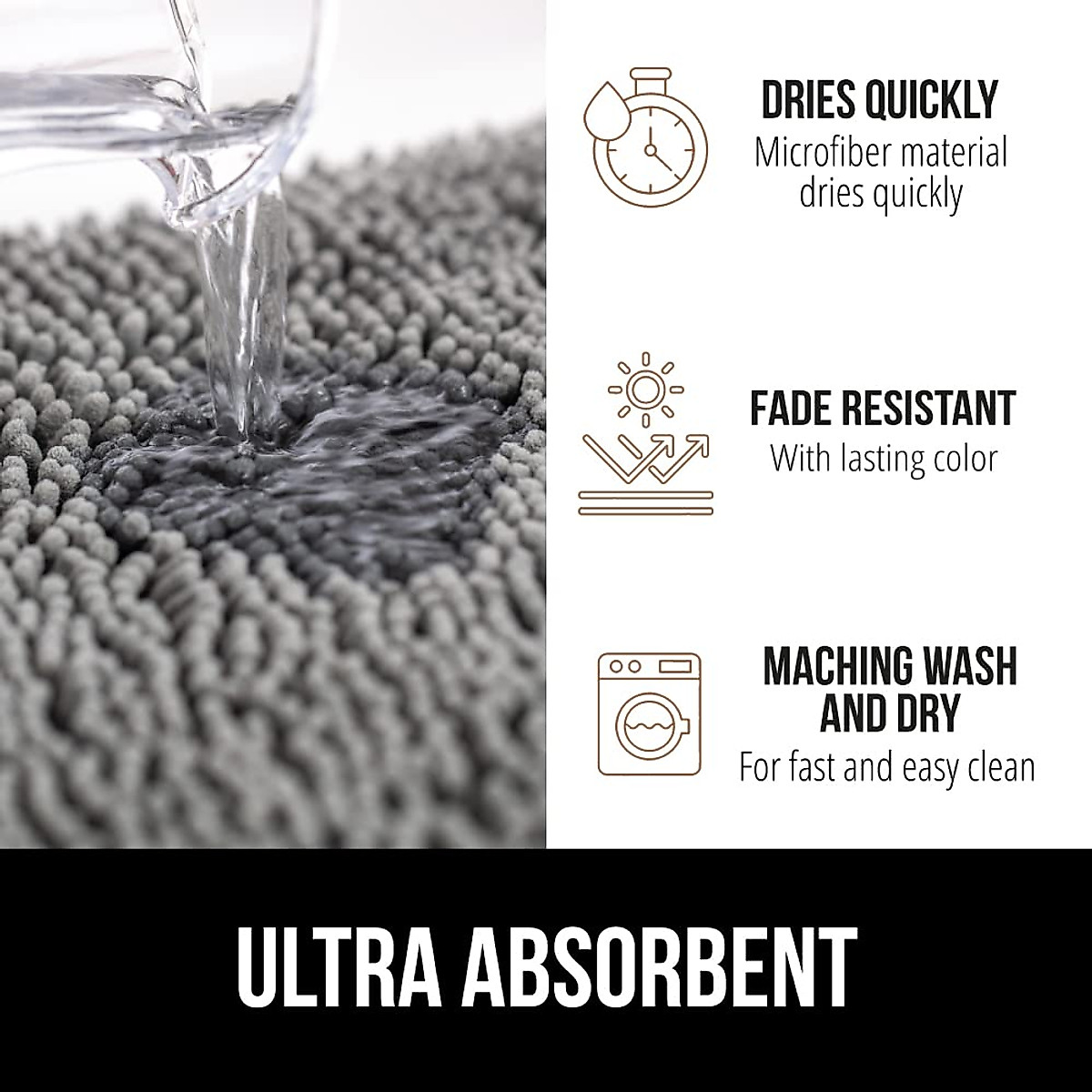 Gorilla Grip Bath Rug and Area Rug Set, Bath Rug Size 30 x 20 in, Shaggy Machine Washable Mats, Area Rug Set Size 22 x 19 x 15 in and 30x20, Absorbent Washable Mats, Both in Gray, 2 Item Bundle