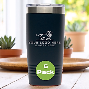 20oz Stainless Steel Tumbler - Upload Your Logo, Custom Engraved, Double Wall Vacuum Insulated Travel Mug, Ideal for Corporate Gifts, Events, and Sports Teams (6 Pack)