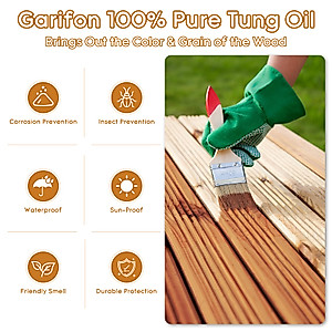 128 OZ Pure Tung Oil for Wood Outdoor/Indoor, Food Grade Wood Sealer,1 Gallon Tung Oil for Wood Food Safe, Waterproof Sealer for Wood, Tung Oil Finish,Wood Oil for Outdoor Furniture/Cutting Board/Teak