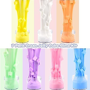7 Packs Jelly Crunchy Slime Kit,Butter Slime Non Sticky,Super Soft Sludge Toy,Birthday Gifts for Kids,DIY Premade Crystal Glue Boba Slimes Party Favor for Girls & Boys