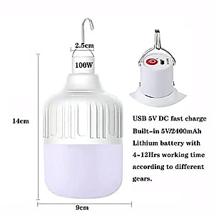 Multi-Functional Emergency LED Light Bulb with USB Charging, Capable to Recharge Mobile Devices , Ideal for Power Outage, Tent Camping, Fishing (WHITE-LED-100W)