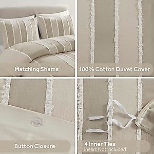 INK+IVY King Duvet Cover Set Boho Duvet Covers Stripes, Clipped Jacquard, Cotton Duvet Cover for King Size Bed, All Season Lightweight King Bedding Cover & Shams, Shay, King/Cal King, Taupe 3 Piece
