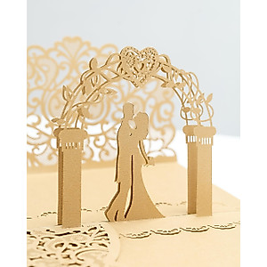 STAWINK Wedding Card for Bride and Groom, Dark Gold 3D Pop up Wedding Card with Envelope and 2 Inside Pages, Wedding Shower Card, for Greeting/Anniversary/Wedding/Valentine/Engagement