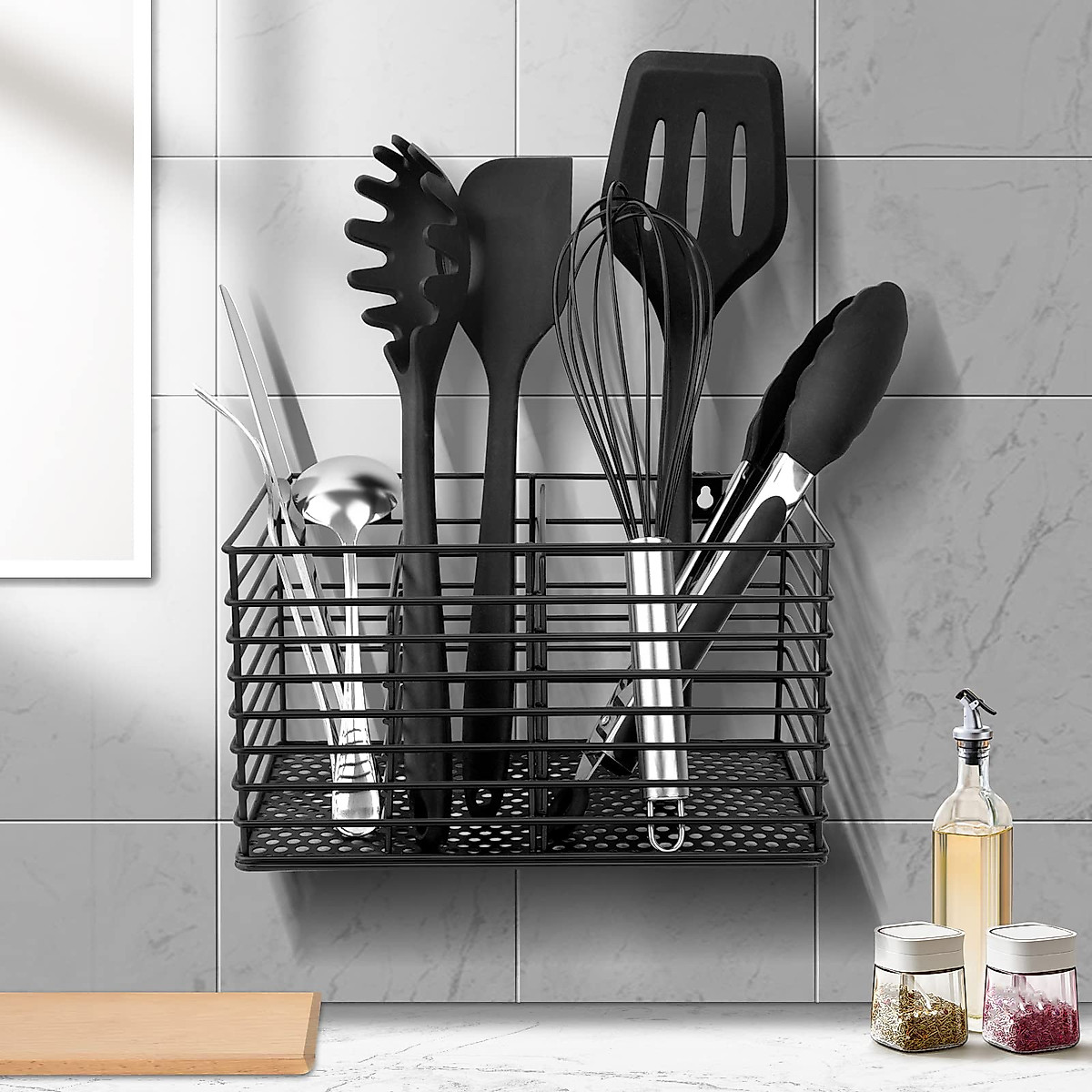 pelreame,kitchen utensil holder,utensil holder,kitchen utensil organizer,utensil organizer,cooking utensil holder,utensil holder for kitchen counter,utensil caddy,black utensil holder,Wall mountable