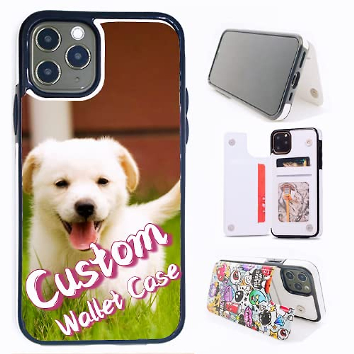 Unique-Custom-Gift Personalized Photo Flip Leather Wallet Case with Card Holder For Apple iPhone 7 8 Plus SE2 XR XS 11 12 13 14 Pro Max, Customize Picture Text PU Kickstand Double Magnetic Cover