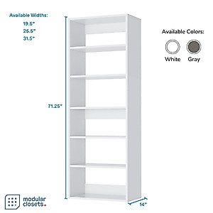 Modular Closets Vista Collection Shelf Tower Built in Wood Closet Organizer Unit (White, 19.5" Wide)