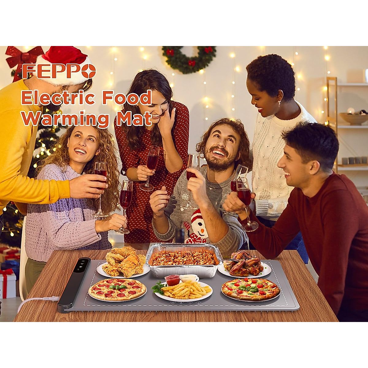 FEPPO Food Warming Mat, Upgrade High-tech Graphene Heating Film, Fast Full Surface Electric Warming Tray with 6 Level Adjustable Temperature and 6 Hours Timer, Roll Up Food Warmers for Parties Buffet