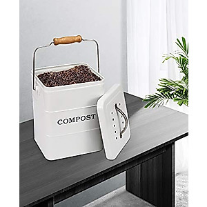 Xbopetda Stainless Steel Compost Bin for Kitchen Countertop,1 Gallon, includes Charcoal Filter,Compost Bucket Kitchen Pail Compost with Lid -White