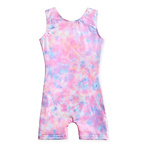 HOZIY Leotards for Toddler Girls Gymnastics 3t 4t 3-4t With Shorts Pink Pinkish Blue Purple Tie Dye Sparkle Biketard