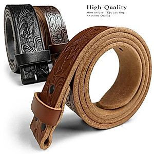 BS230 Men's Heavy-Duty Strap Genuine Full Grain Western Floral Engraved Tooled Leather Belt Strap 1-1/2"(38mm) Wide (Tan, 34)