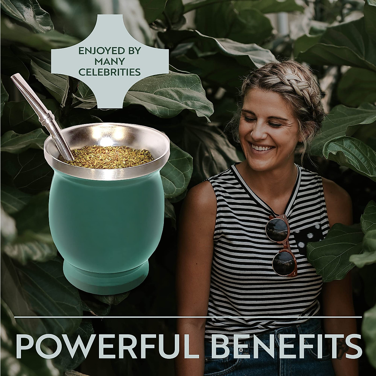 Norte Yerba Mate Natural Gourd/Tea Cup Set Green (Original Traditional Mate Cup - 8 oz) | Includes Bombilla (Yerba Mate Straw) & Cleaning Brush | Green Stainless Steel | Double-Walled | Easy to Clean