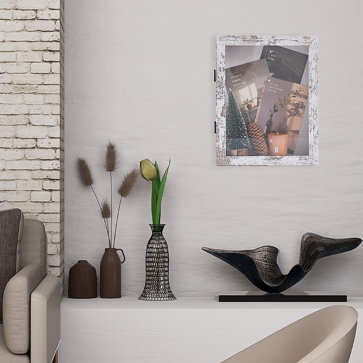 Muzilife 8x10 Shadow Box Picture Frame - 2.16" Interior Deep Wood & Glass Rectangle Display Case Ready to Hang Memory Box Baby Sports Memorabilia, Pins, Awards, Tickets, and Photos, Rustic White