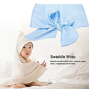 Zerodis Baby Swaddle Wrap Sash, Cotton Maternity Bowknot Newborn Infant Blanket for Photo Shot Stretch Wrap Swaddle Blanket Receiving Blanket (Light Blue Plaid)