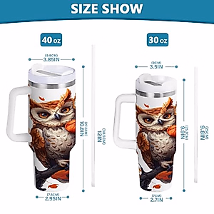 ODAWA Owl Maple Leaf Travel Coffee Tumbler 30 Oz Travel Mug with Handle and Straw