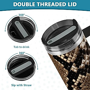 Yasala Car Tumbler with Handle Fancy Snakeskin Brown Travel Mug Coffee Cup Insulated Beverage Container Mega Cup for Hot Cold Drinking Thermos Water Bottle Cupholder Friendly 40 oz