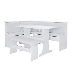 Linon Sanford Wood Storage Nook Dining Set in White and Gray