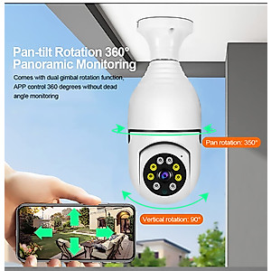 METRICSQUARE Light Bulb Security Camera Home Wireless WiFi Camera 360°PTZ Surveillance Camera Baby Monitor Nanny Cam Pet Camera Video Recording with Audio Remote Control with Phone APP