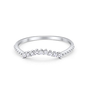 Blue Apple Co. Art Deco Curved Wedding Band Ring Round Simulated Cubic Zirconia 925 Sterling Silver Size-6