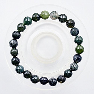 AD Beads Natural Gemstone Round Beads Stretch Bracelet Healing Reiki 8mm (Moss Agate)