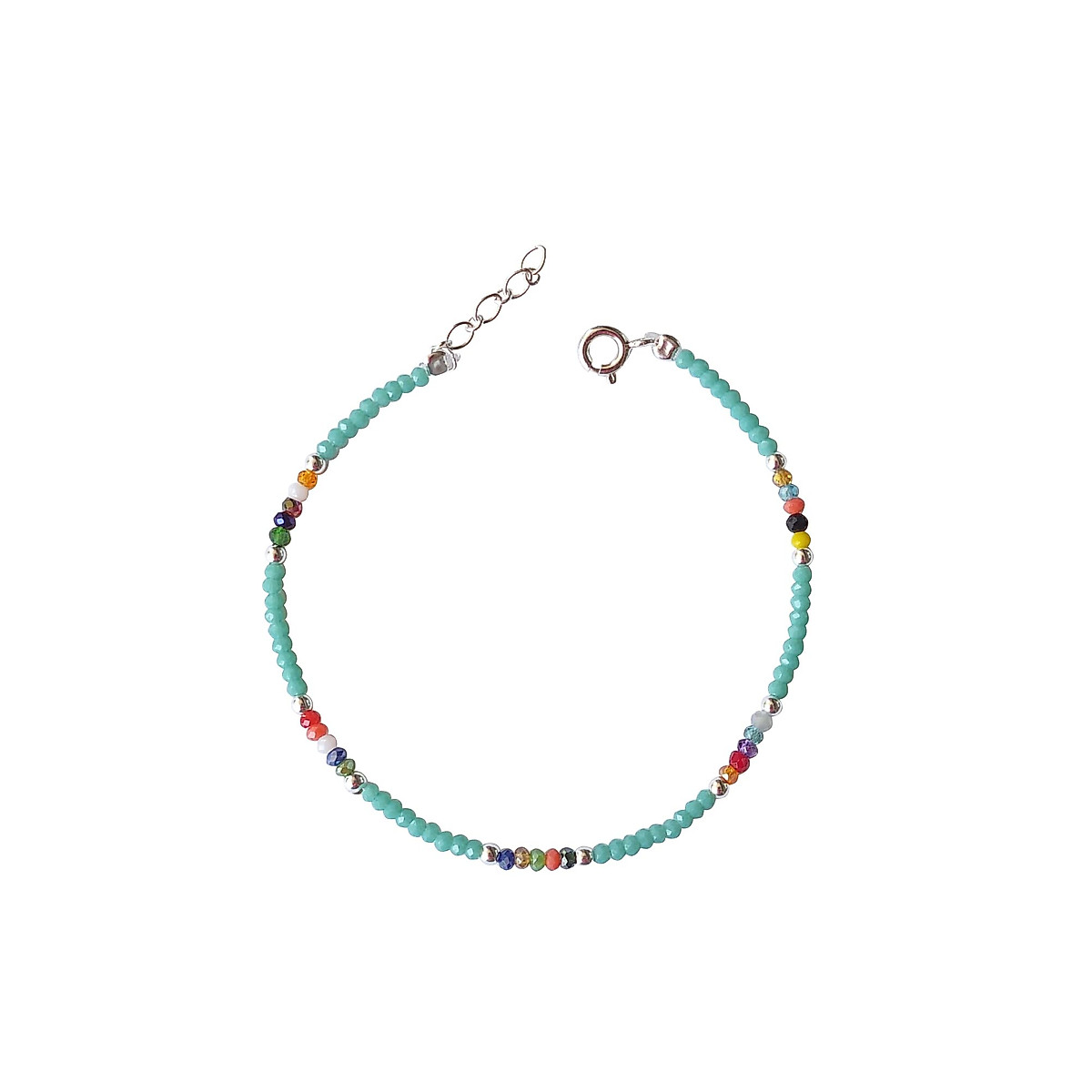 Handmade 925 Sterling Silver, Glass Beads Bracelet for women, Length 6.3"-7.5" / 16-19CM, Adjustable Dainty Turquoise and Multi Color Beaded Bracelet, Boho Jewelry, By MiYa Jewelry Creations
