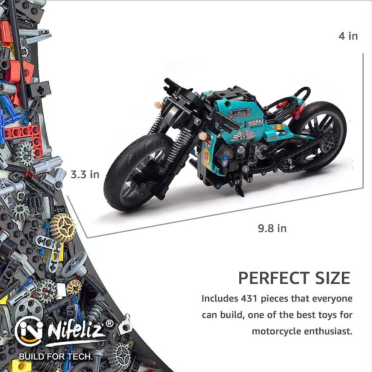 Nifeliz Cafe Racer Motorcycle Building Kit (431 Pieces)