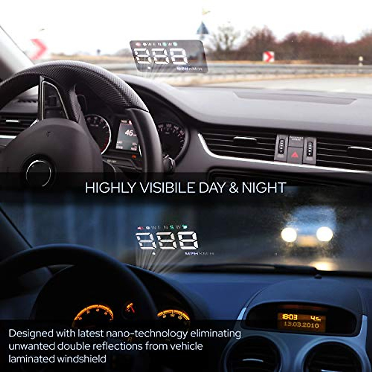 Pyle 3.5’’ Car HUD - Head-Up Display Multi-Color Windshield Screen Projector Vehicle Speed & GPS Navigation Compass, Plug & Play - (PHUD12)