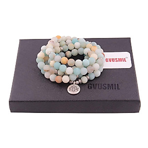 GVUSMIL Amazonite 108 Mala Beads Yoga Necklace Natural Stone Charm Bracelet for Women Men Yoga Bangle