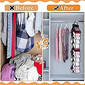 2 Pcs Yoga Legging Storage Space Saving Bag Storage Hanger Foldable Bags Organizer Hanging Closet Organizer Portable Purse Holder with 24 Roll Independent Compartments for Rolls Clothes Jeans, Black