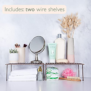 SIMPLEMADE Kitchen Cabinet Organizer Shelf - Set of 2 Countertop or In Cabinet Storage Shelf Rack (11.5" x 10.5" x 5") Cabinet Shelf Organizers for Kitchen, Pantry, Bathroom and Office (Bronze)