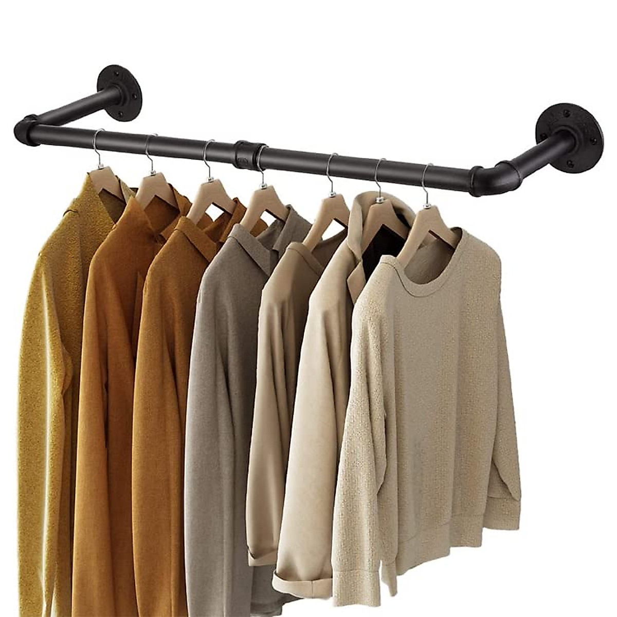 Industrial Pipe Clothing Rack - 38 inch Clothes rack, Wall Mounted Clothes Rack - Closet Rod, Industrial Pipe Style Rolling Garment Rack with Shelf, for Bedroom, Laundry Room