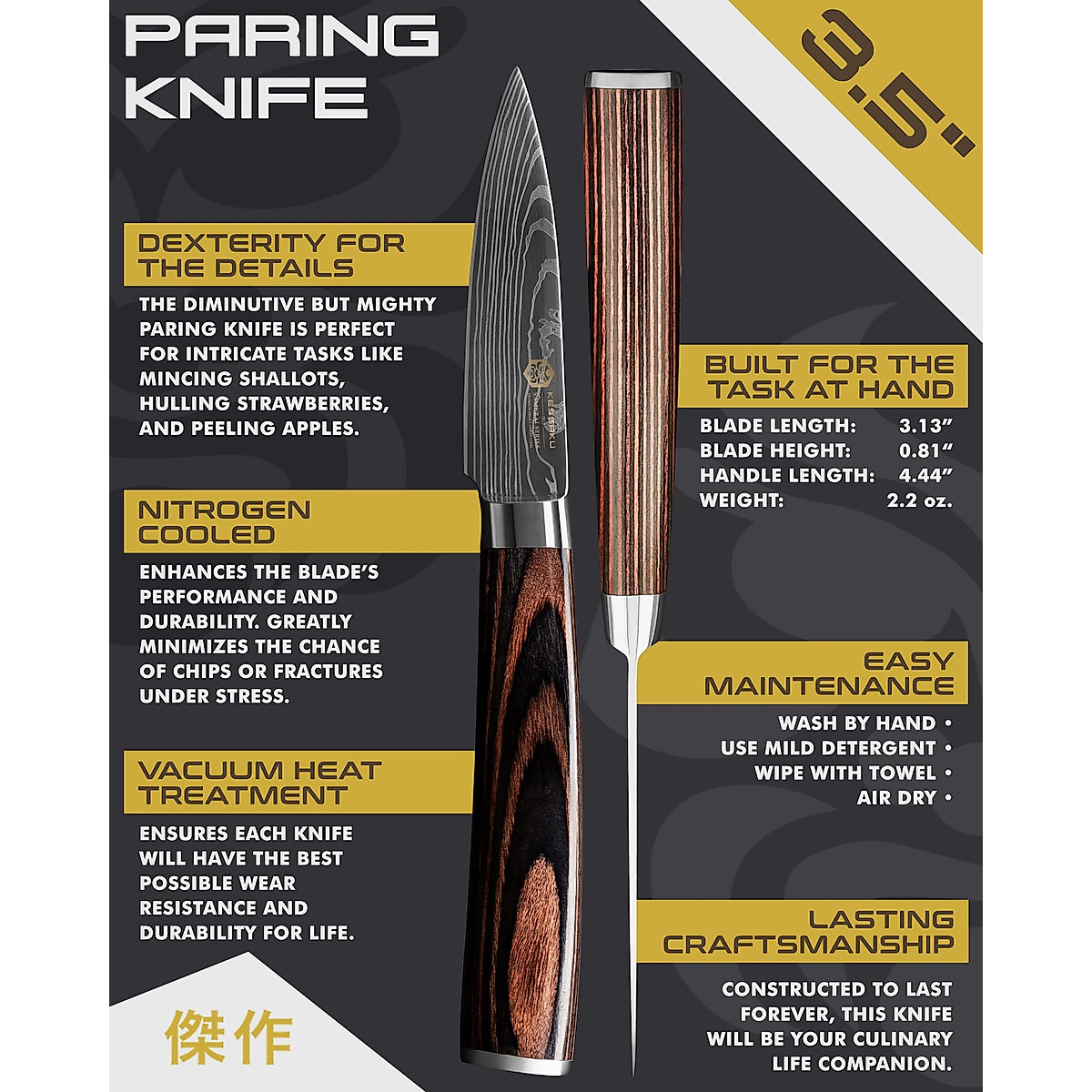 KESSAKU Produce Vegetable Fruit Knife - 6 inch - Samurai Series - Razor Sharp Kitchen Knife - Forged 7Cr17MoV High Carbon Stainless Steel - Wood Handle with Blade Guard