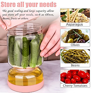 Homnoble Pickle and Olive Hourglass Jar with Strainer Flip for Pickle Juice Separator from Wet and Dry, Upgrade Food-grade ABS Lid and BPA Free Hourglass Pickle Jar for Airtight Food Storage, Pink