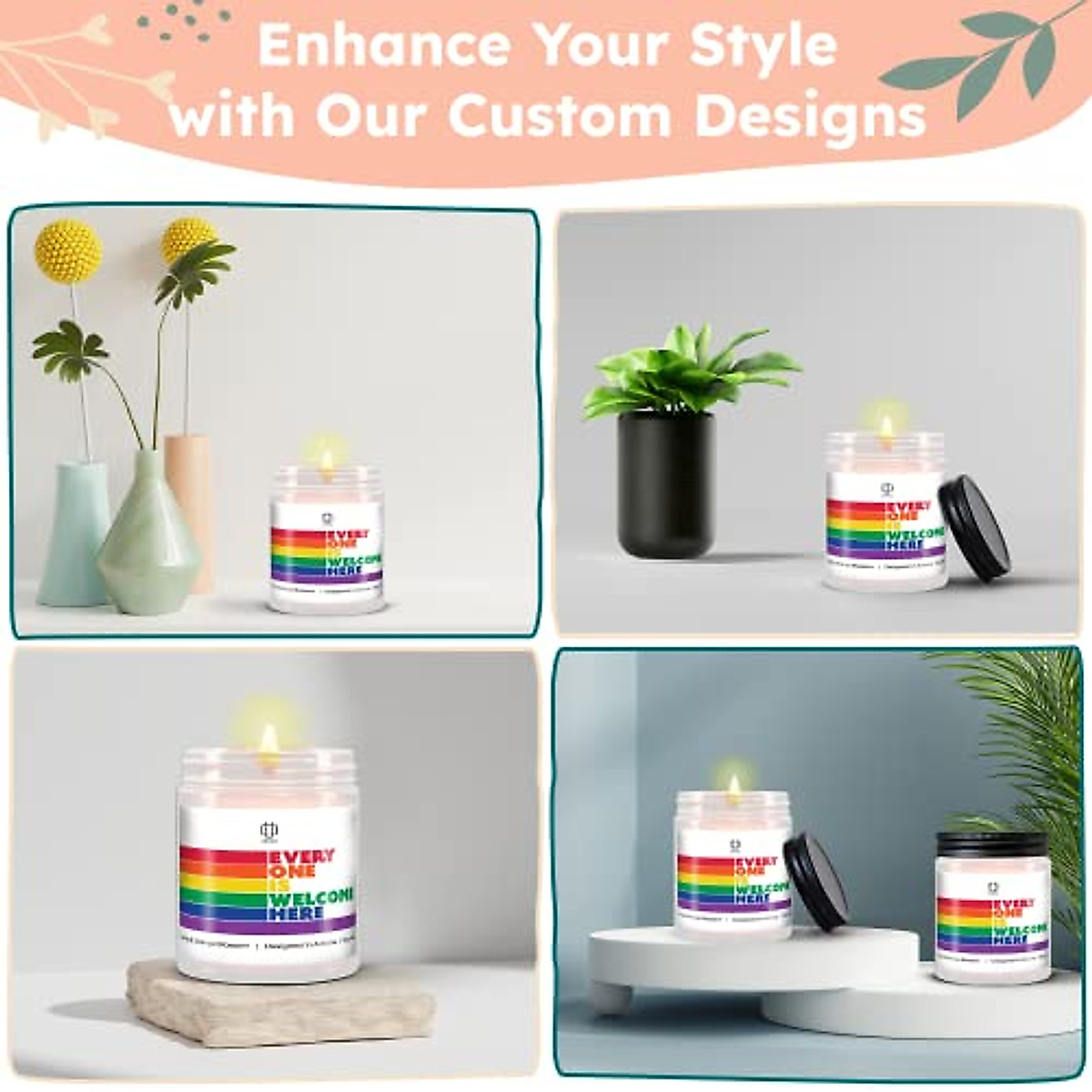 Everyone Is Welcome Here LGBTQ Candle - Diversity Decorations Honey & Orange Blossom Scented Candle, LGBTQ Merch, Gay Pride Candles for Men Women Gay Lesbian, Birthday Rainbow Candles, Unique Gifts