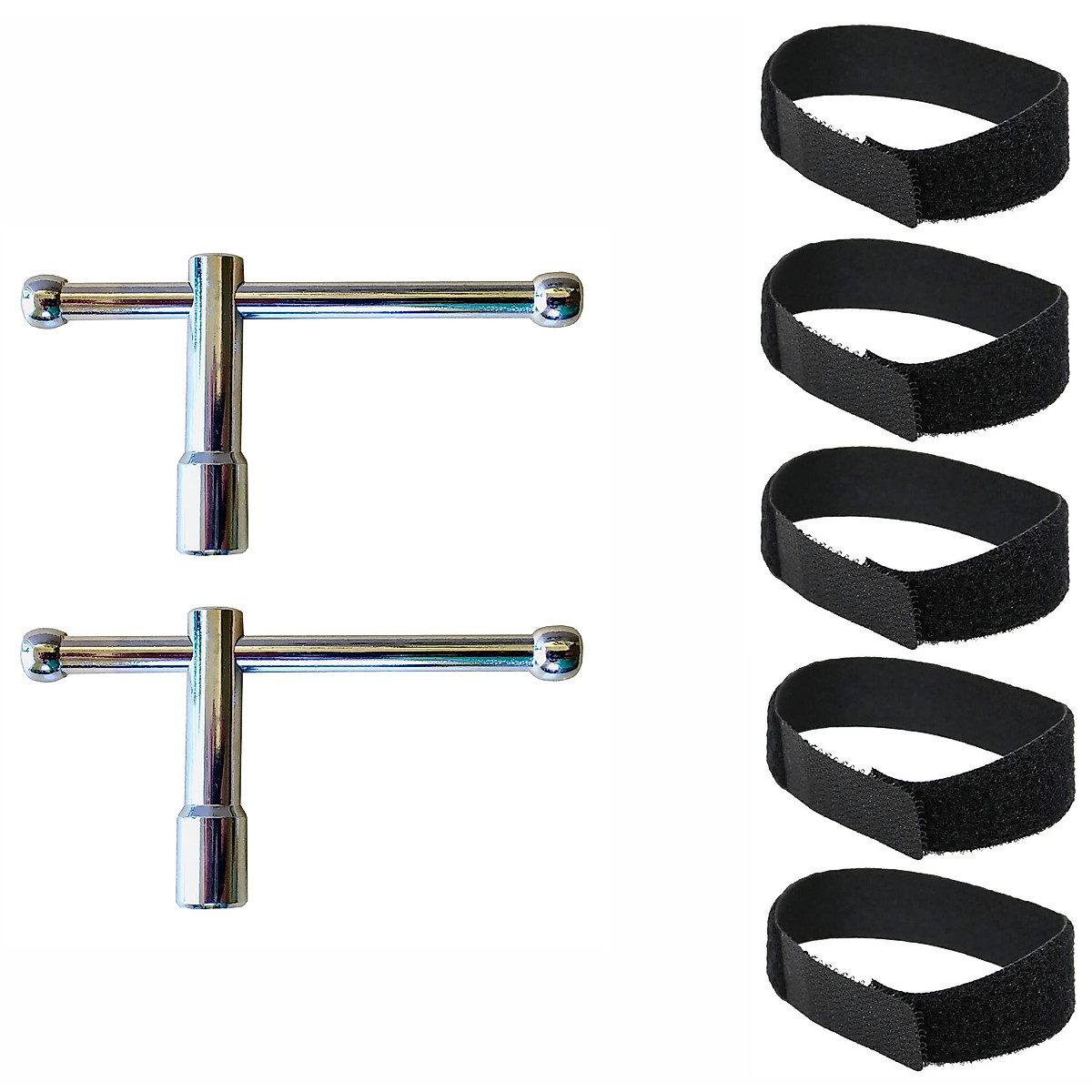Alesis Assembly Rack Tool 2 Pack - Sliding Bar Drum Head Tuning Key and Silverline Audio 5 Pack Drum Cable Wrap Bundle