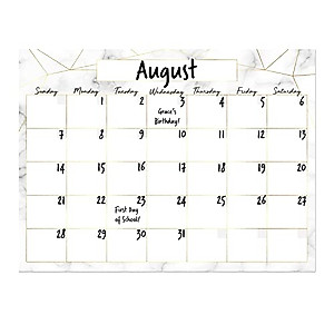 Dry Erase Monthly Calendar Planner Sticker Decal | Removable & Reusable | Magnetic Fine-Tip Marker Included (9 x 12 inches, Marble)