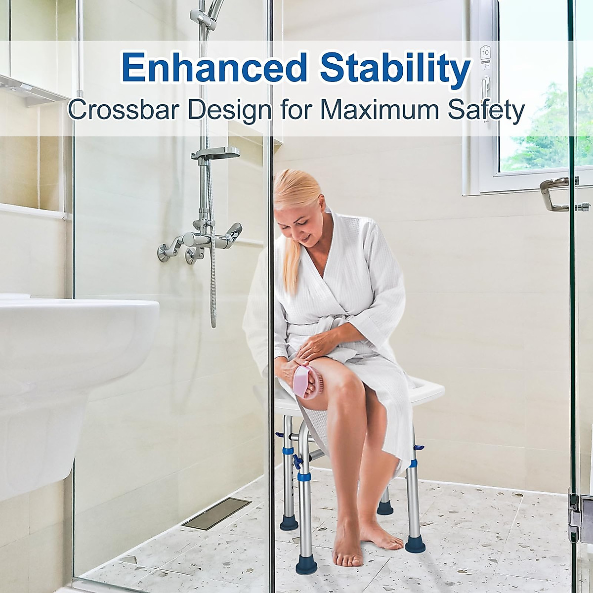 Shower Chair for Inside Shower, Adjustable Height Bath Chair for Seniors, Tool-Free Assembly Bathroom/Shower Chair for Elderly and Disabled, Heavy Duty Shower Stool(Support 350lb)