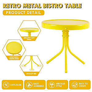 Marcytop Outdoor Bistro Set, 3 Pieces Retro Metal Porch Furniture Set, All-Weather Patio Bistro Set, 2 C-Spring Metal Chairs and Round Side Table for Porch, Garden, Lawn and Balcony, Yellow