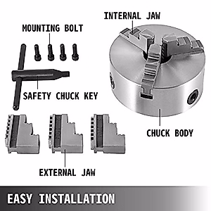 VEVOR K11-100 Lathe Chuck 4",Metal Lathe Chuck Self-centering 3 Jaw,Lathe Chuck With Two Sets Of Jaws, for Grinding Machines Milling Machines