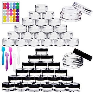 Youngever 140 Pcs Empty Plastic Cosmetic Samples Containers, Plastic Jars With Lids, 5 Mini Spatulas (3 Gram)
