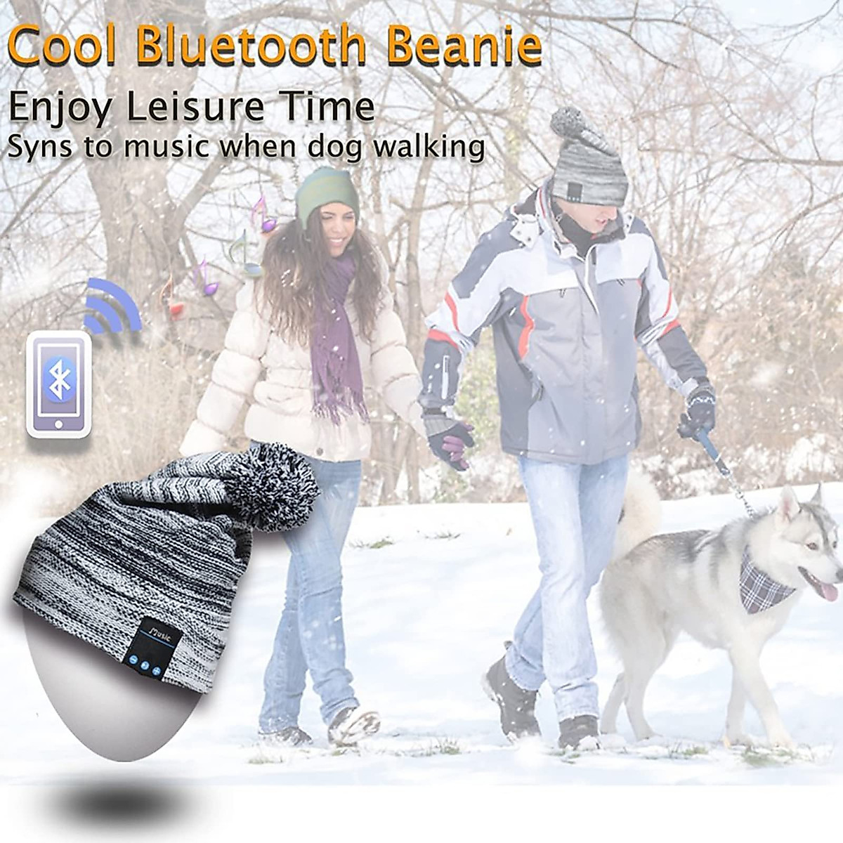 Mydeal Bluetooth Beanie Hat Music Cap with Wireless Stereo Over Ear Headphone Headset Earphone Speaker Microphone Hands Free Compatible with iPhone Samsung Android, Gift for Men- Black